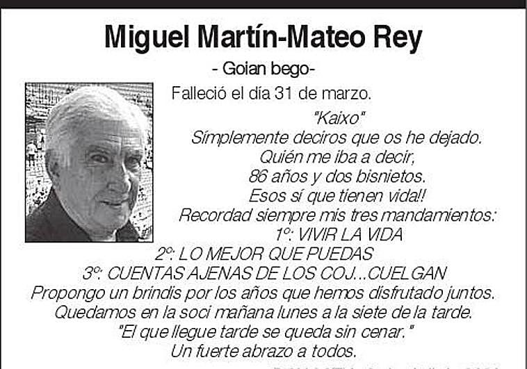 La llamativa esquela de Miguel Martín-Mateo: «El que llegue tarde, se queda sin cena» | El ...